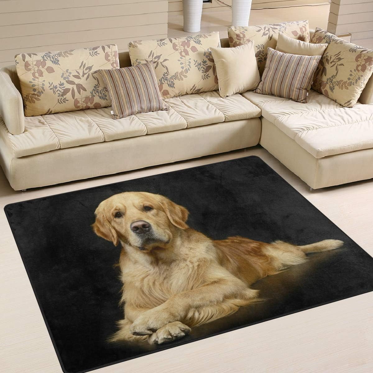 SKYSONIC Golden Retriever Lying On Black Lightweight Area Rugs Carpet ...