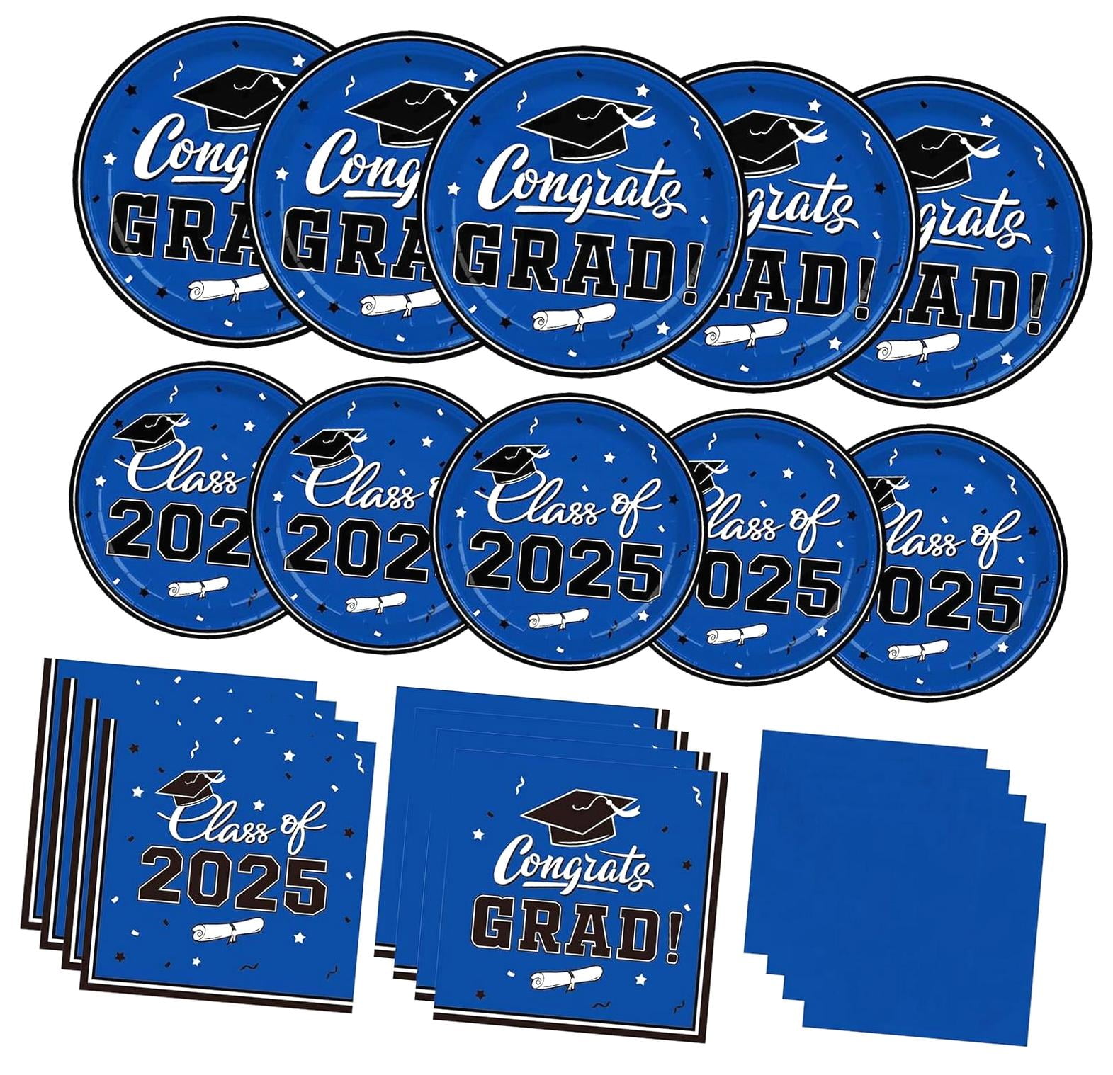 SKYSONIC Graduation Party Tableware Set 2025, Blue Paper Plates and ...