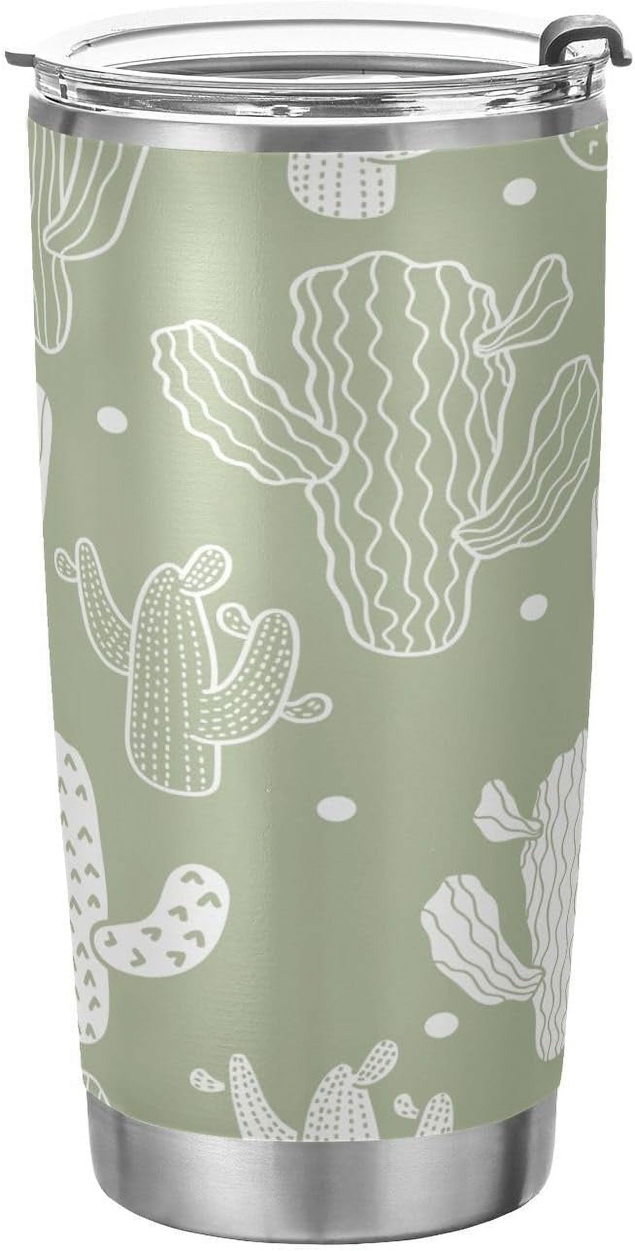SKYSONIC Green Cactus Print 20 oz Stainless Steel Insulated Mug, Double ...