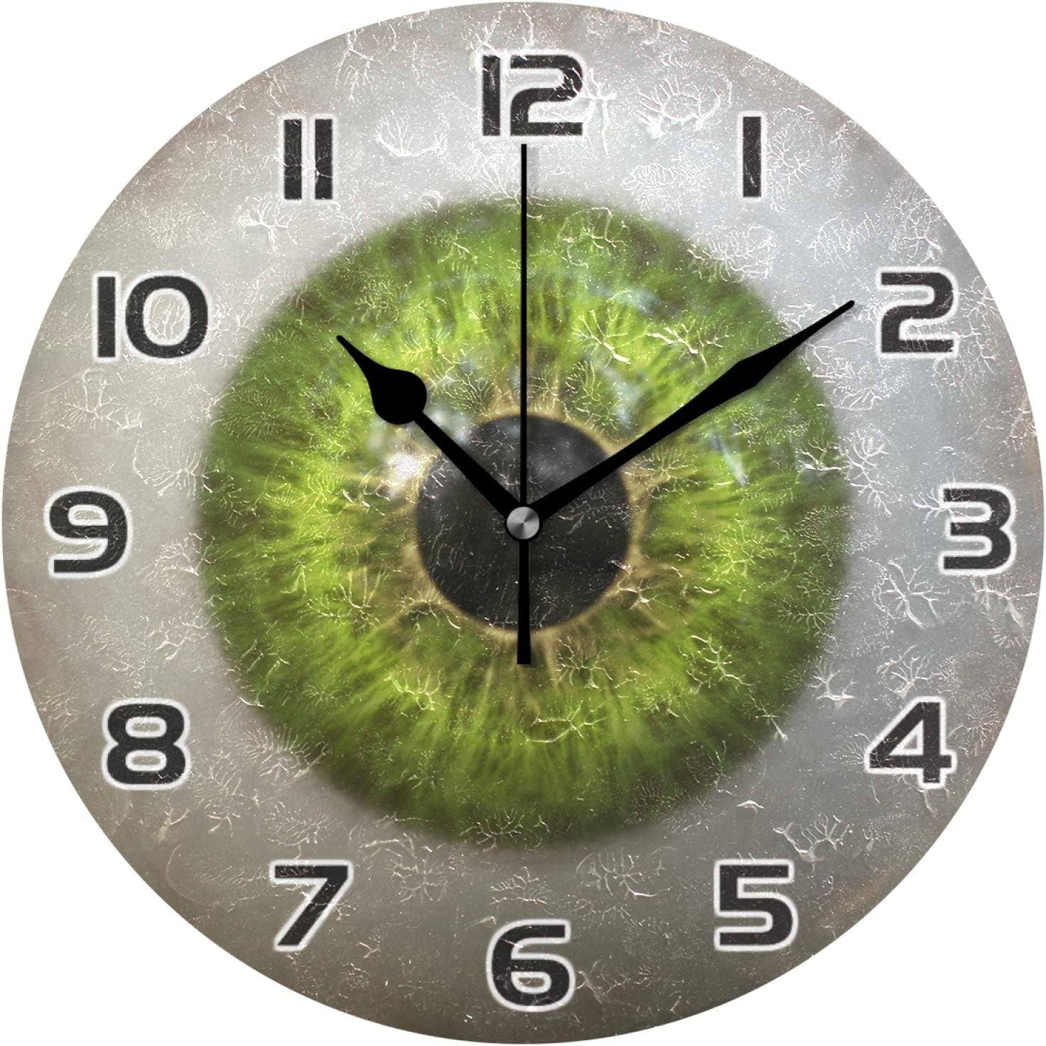 SKYSONIC Green Eyeball Clock Silent Round Wall Clock Non Ticking ...