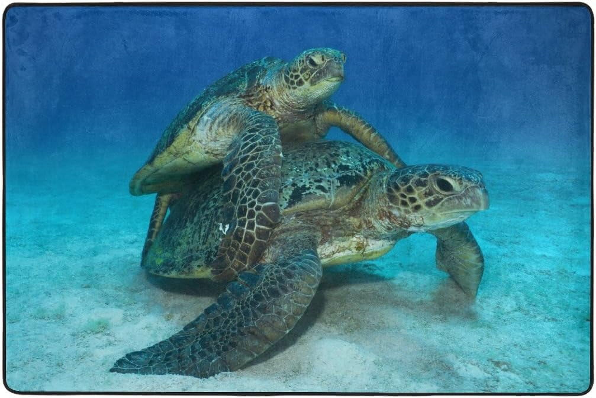 SKYSONIC Green Sea Turtle Couple Area Rug Pad 24x36 Inch 100% Light ...