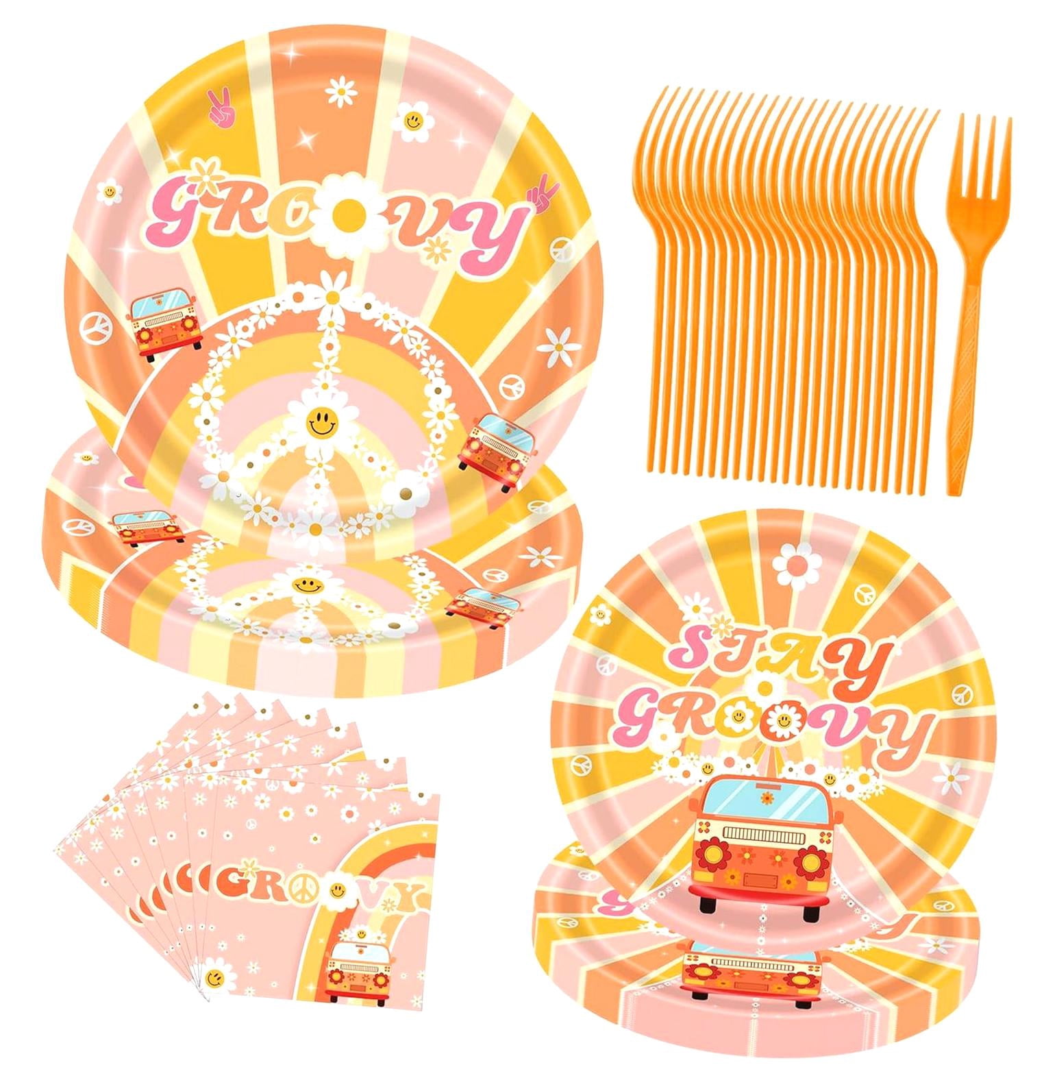 SKYSONIC Groovy Party Decorations, 96pcs Two Groovy Daisy Flowers ...