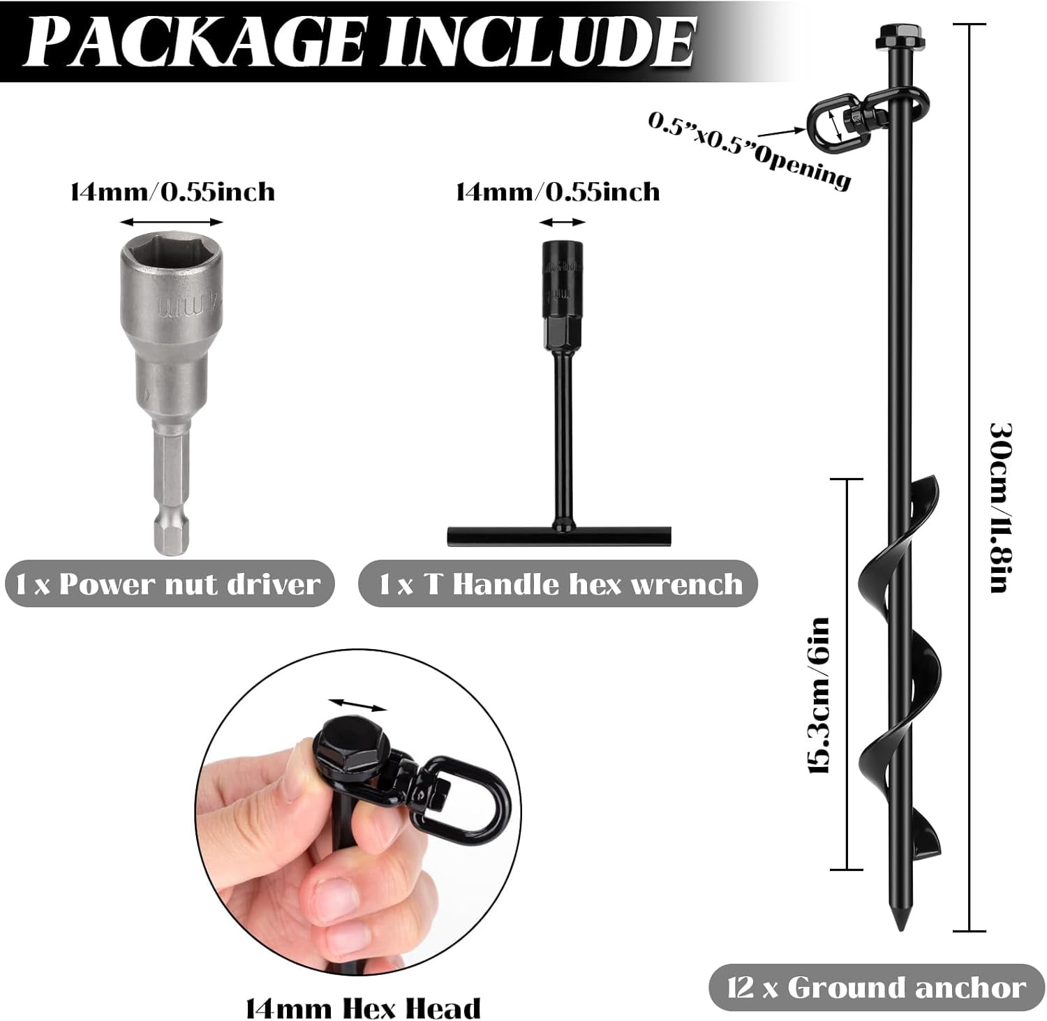 SKYSONIC Ground Anchors (1 piece) to Install, 10mm Diameter, Hook for ...