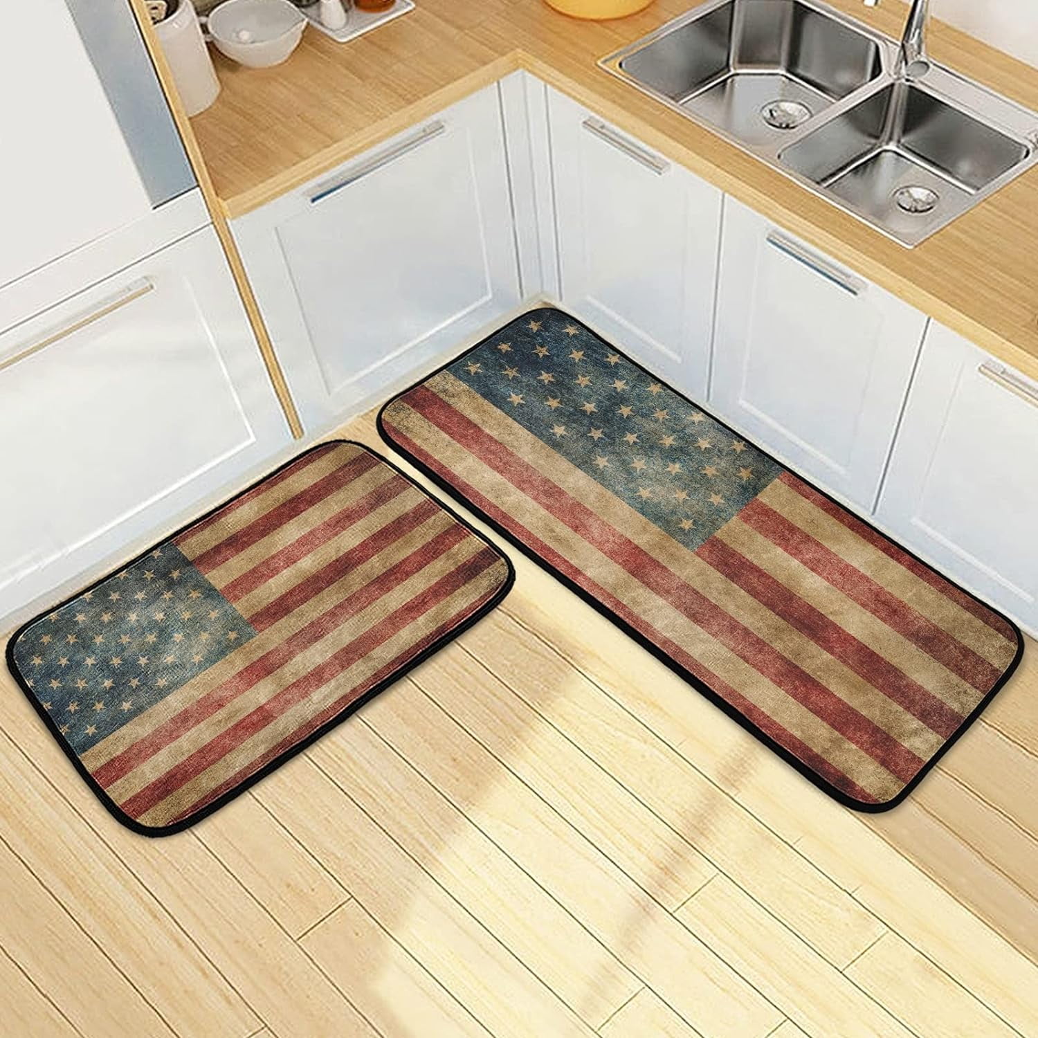 SKYSONIC Grunge USA Flag Kitchen Mats and Rugs Vintage American Flag ...