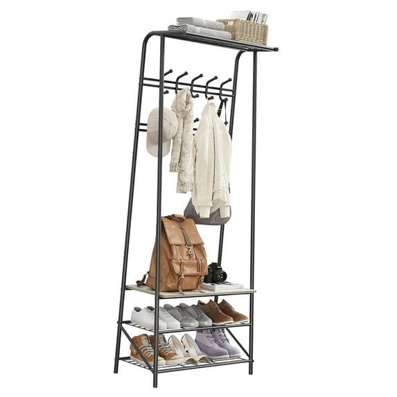 SKYSONIC Hall Tree with and Shoe Storage, Featuring 10 , 3 Tier Shoe Shelves, Freestanding Coat ...