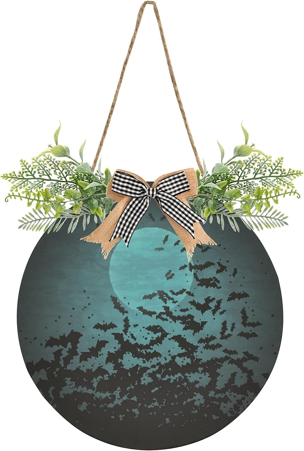 SKYSONIC Halloween Bat Welcome Sign Front Door Decoration Round Door ...