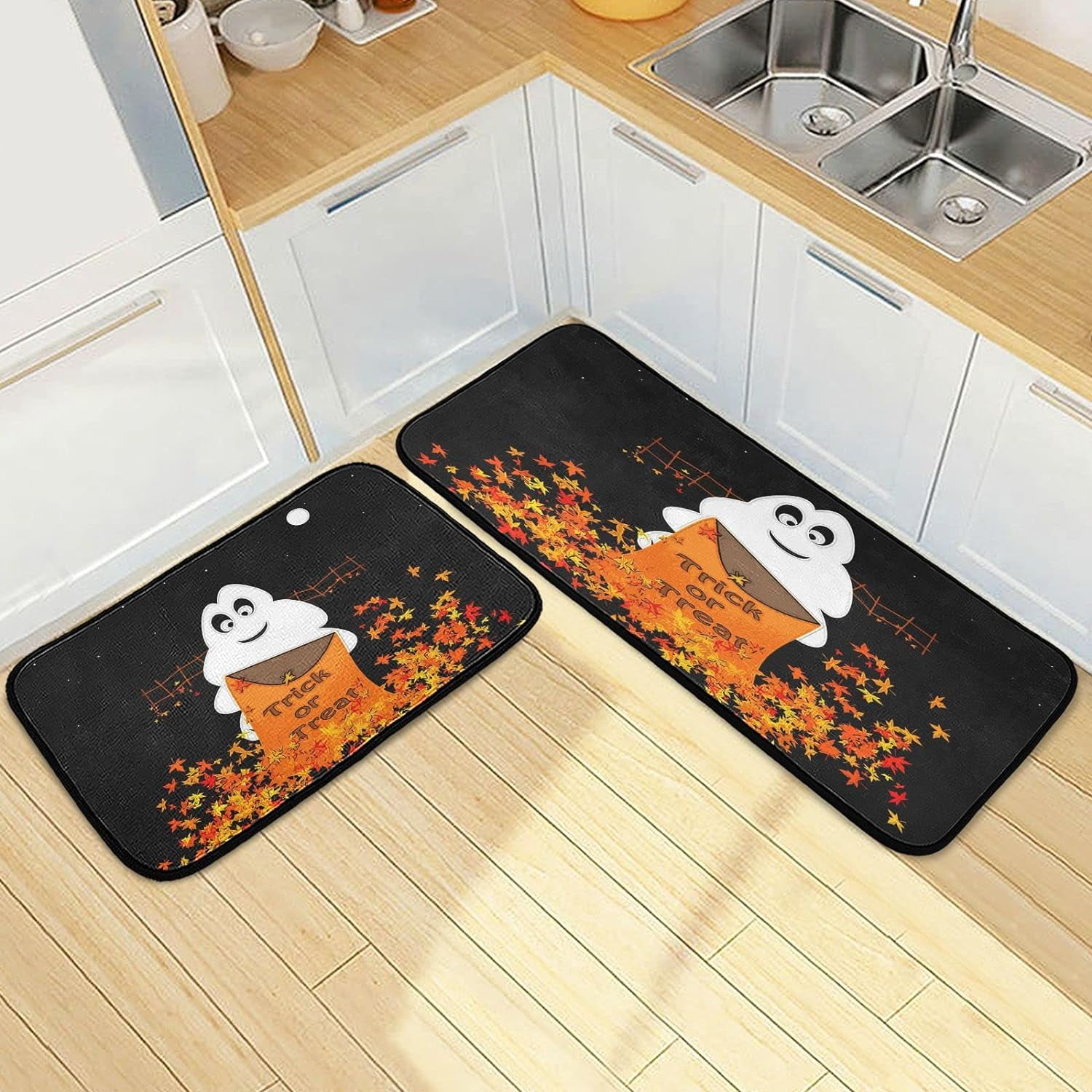 SKYSONIC Halloween Ghost Fall Maple Kitchen Rugs Set of 2, Trick Or ...