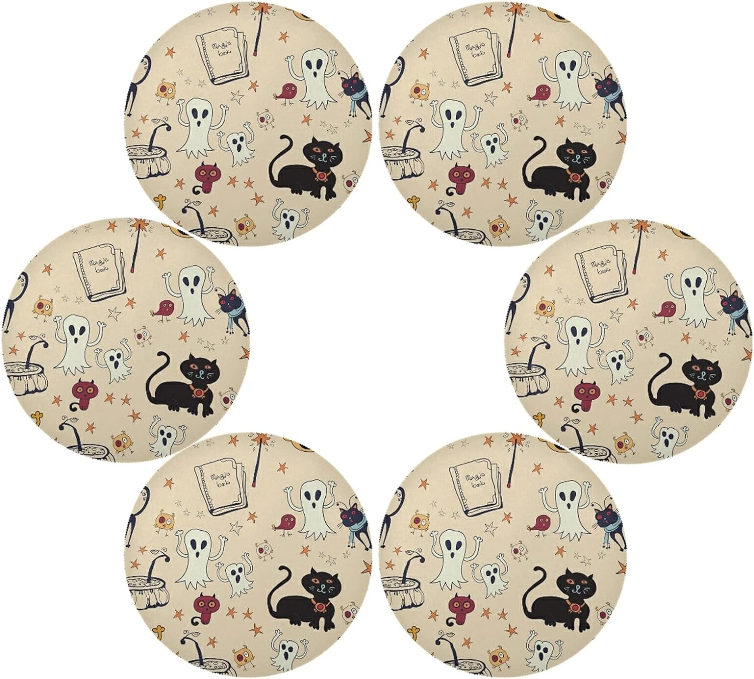 SKYSONIC Halloween Ghost Round Placemats for Dining Table Non-Slip Heat ...