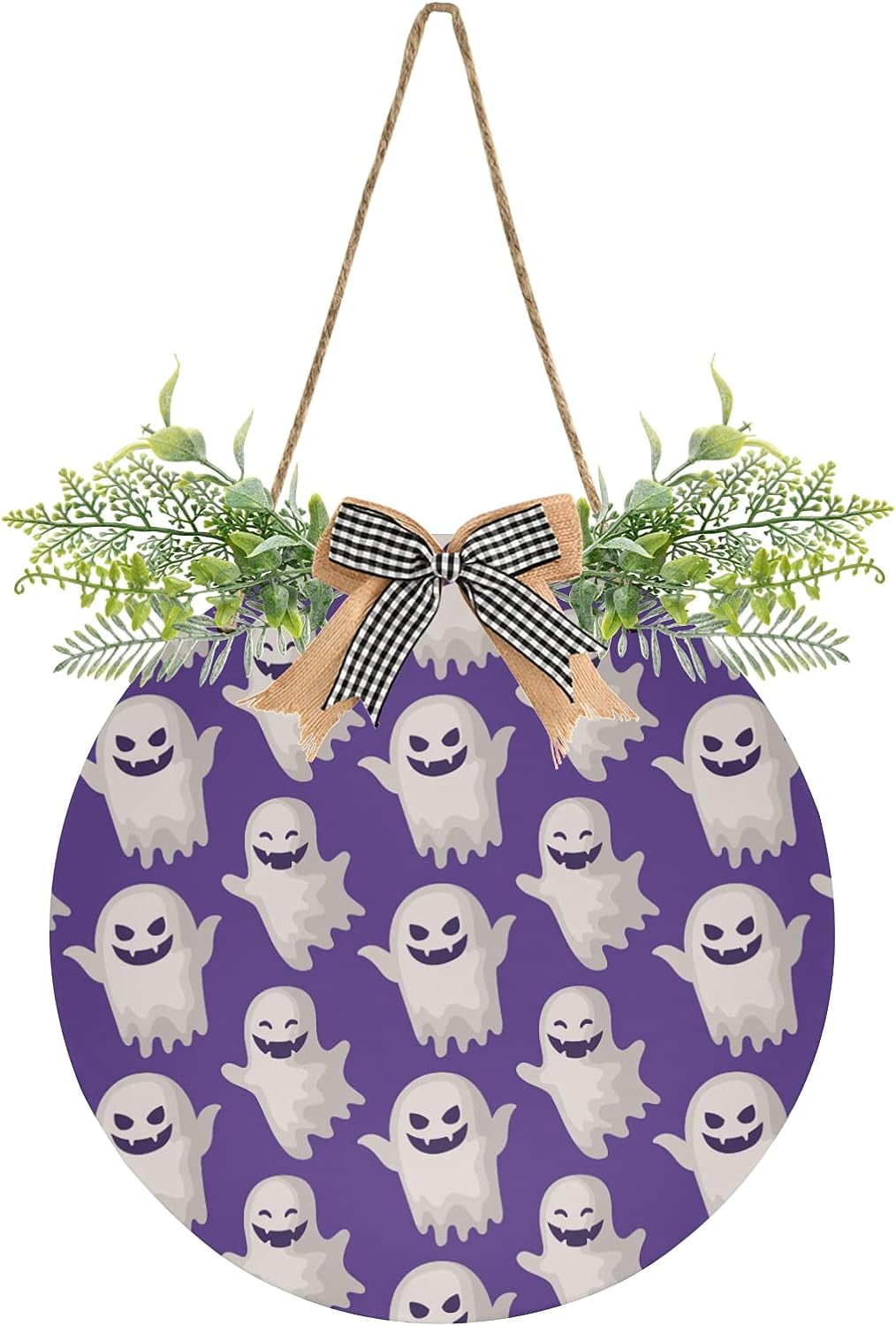 SKYSONIC Halloween Ghost Welcome Sign Front Door Decoration Round Door ...