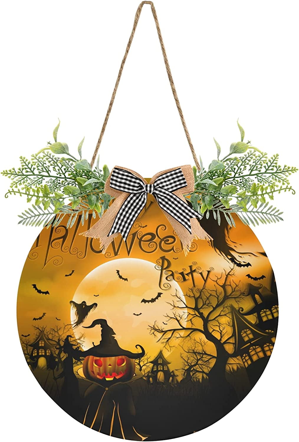 SKYSONIC Halloween Ghost Welcome Sign Front Door Decoration Round Door ...