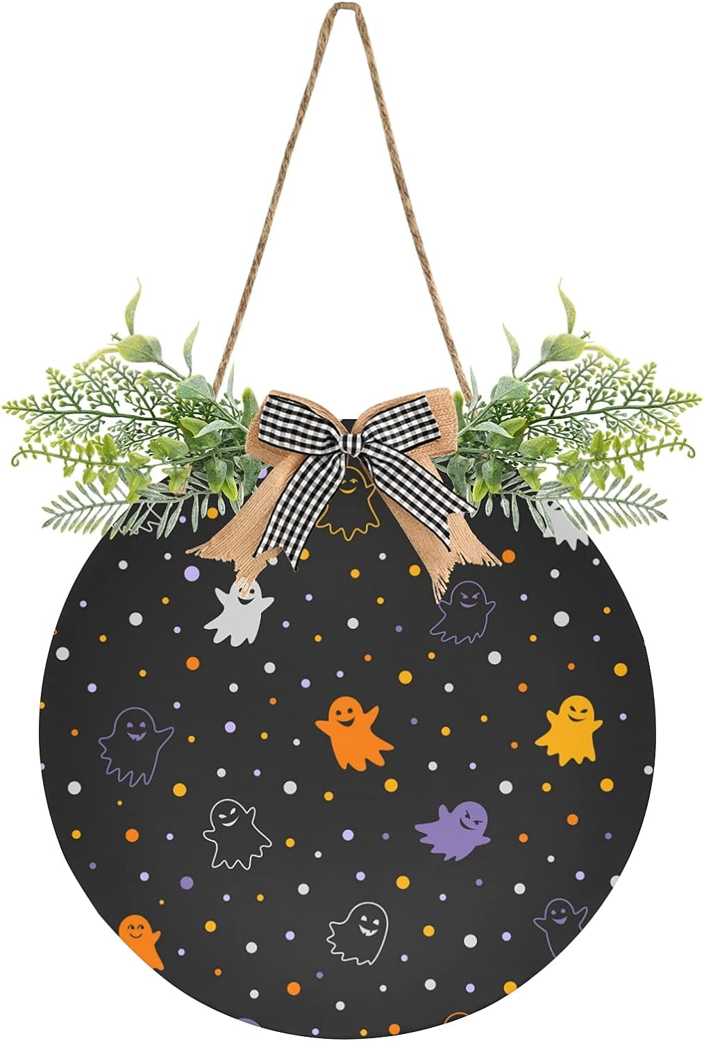 SKYSONIC Halloween Ghosts Dots Welcome Sign Front Door Decoration Round ...