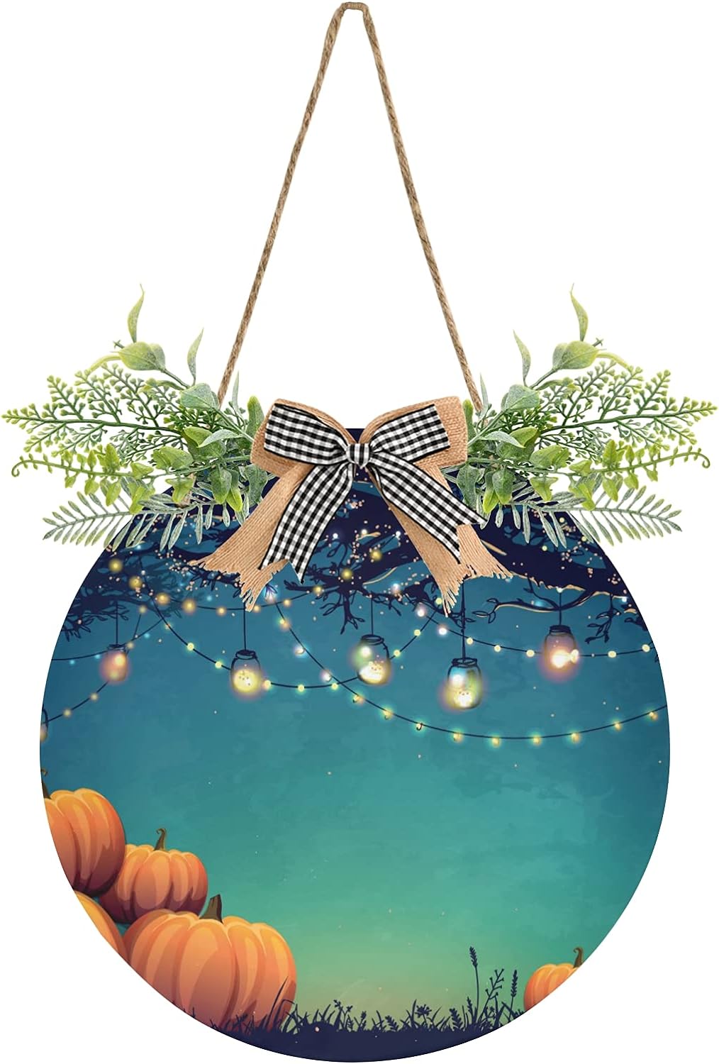 SKYSONIC Halloween Landscape Welcome Sign Front Door Decoration Round ...