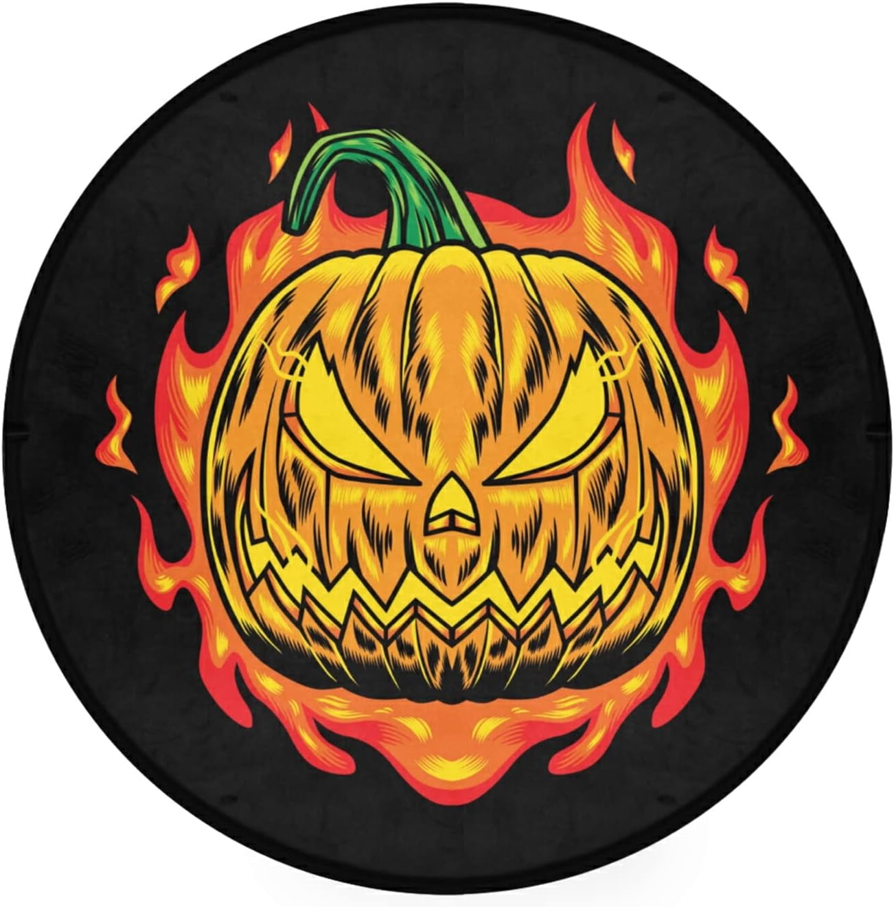 SKYSONIC Halloween Pumpkin Neon Fire Flame BlackRound Area Rug Chair ...