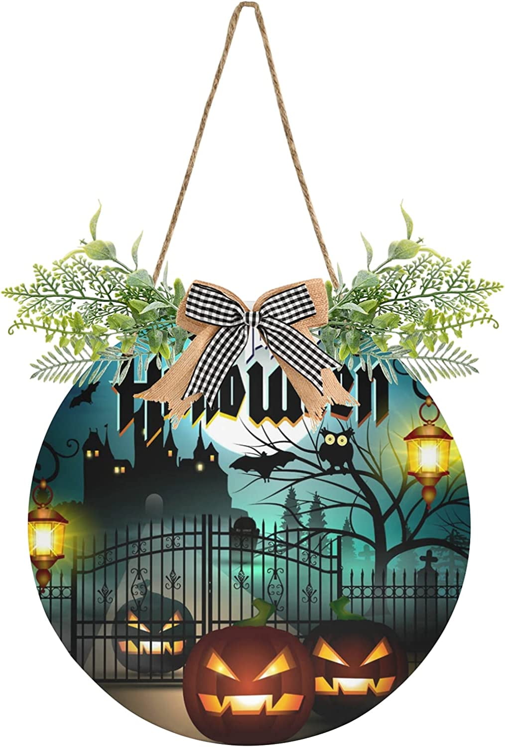 SKYSONIC Halloween Pumpkin Welcome Sign Front Door Decoration Round ...