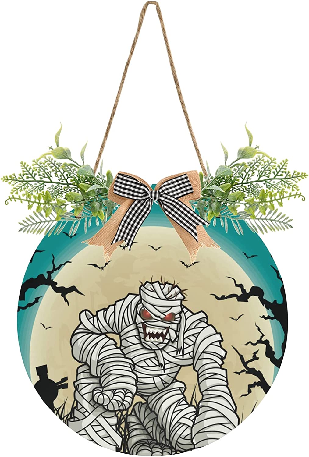 SKYSONIC Halloween Scary Mummy Welcome Sign Front Door Decoration Round ...