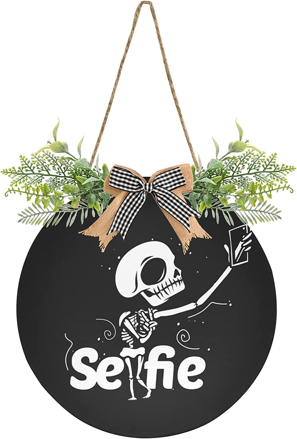 SKYSONIC Halloween Skeleton Welcome Sign Front Door Decoration Round ...