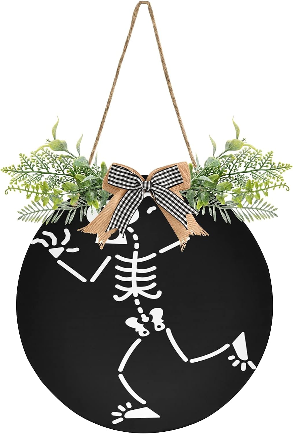 SKYSONIC Halloween Skeleton Welcome Sign Front Door Decoration Round ...