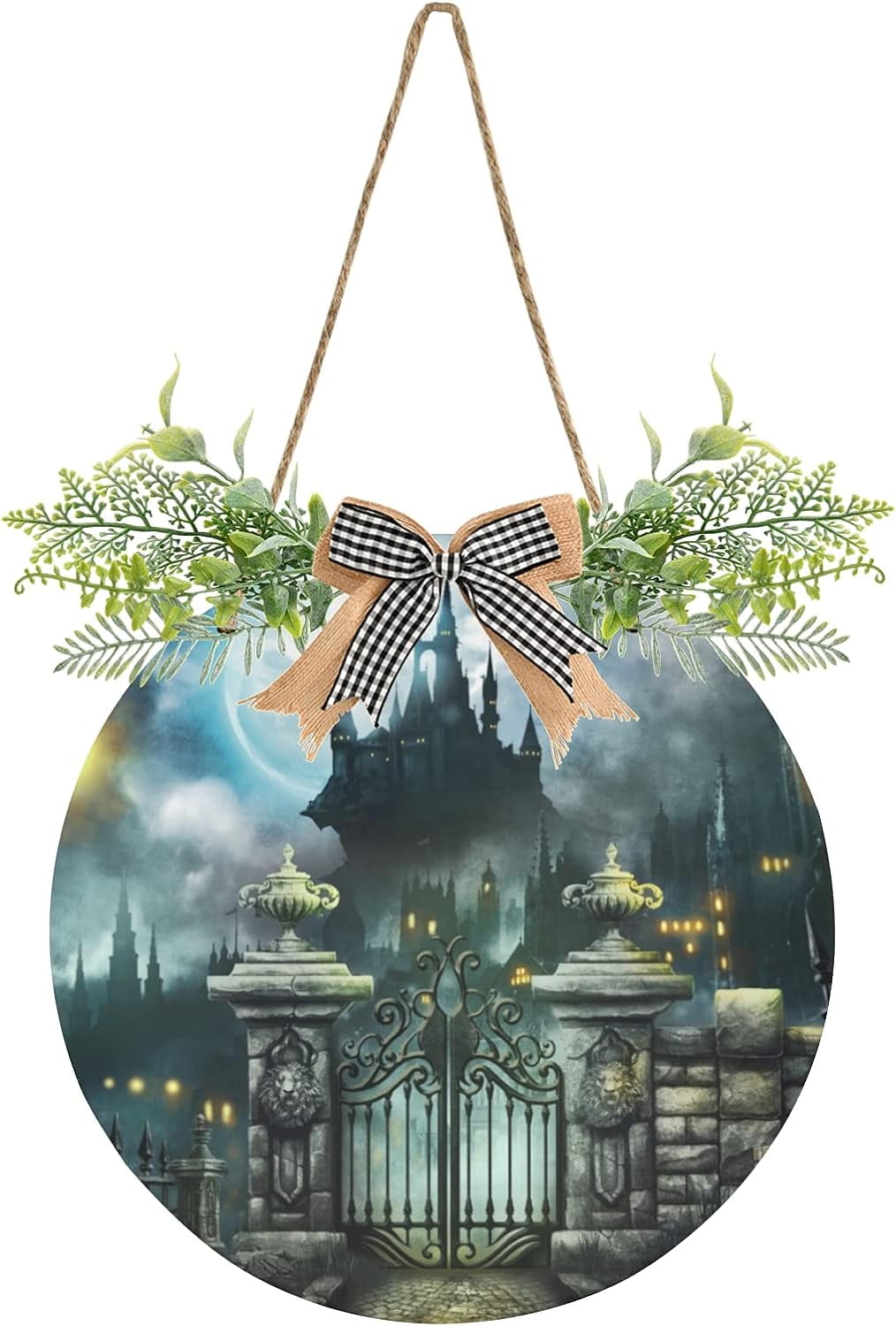 SKYSONIC Halloween Spooky Castle Welcome Sign Front Door Decoration ...