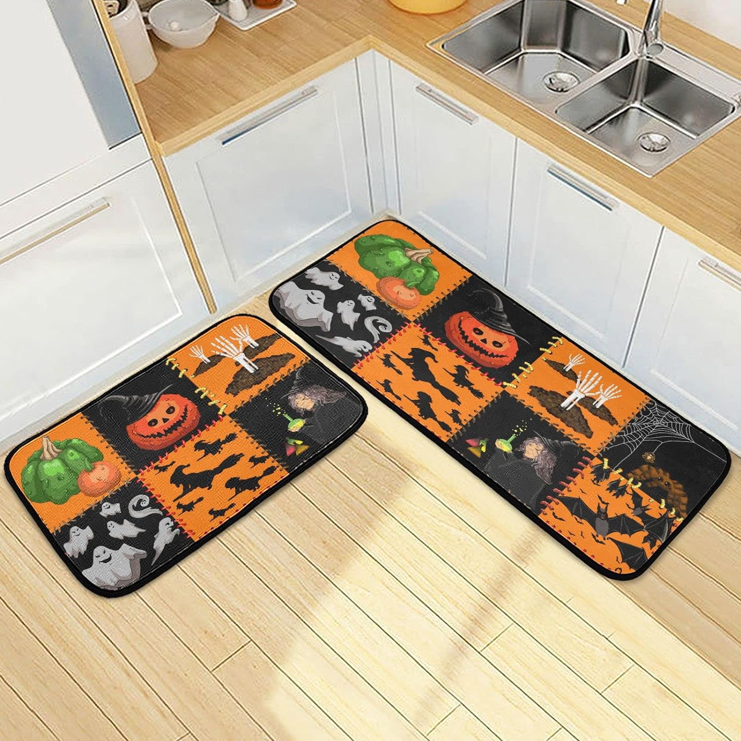 SKYSONIC Halloween Themed Kitchen Rugs 2 Pieces, Jack Face Floor Mat ...