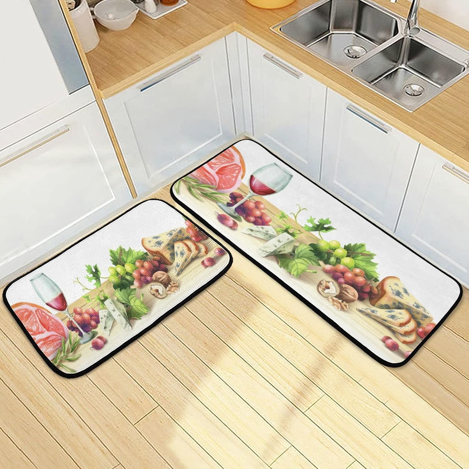SKYSONIC Ham Cheese Wine Kitchen Rugs Set of 2, Farm Food Floor Runner ...