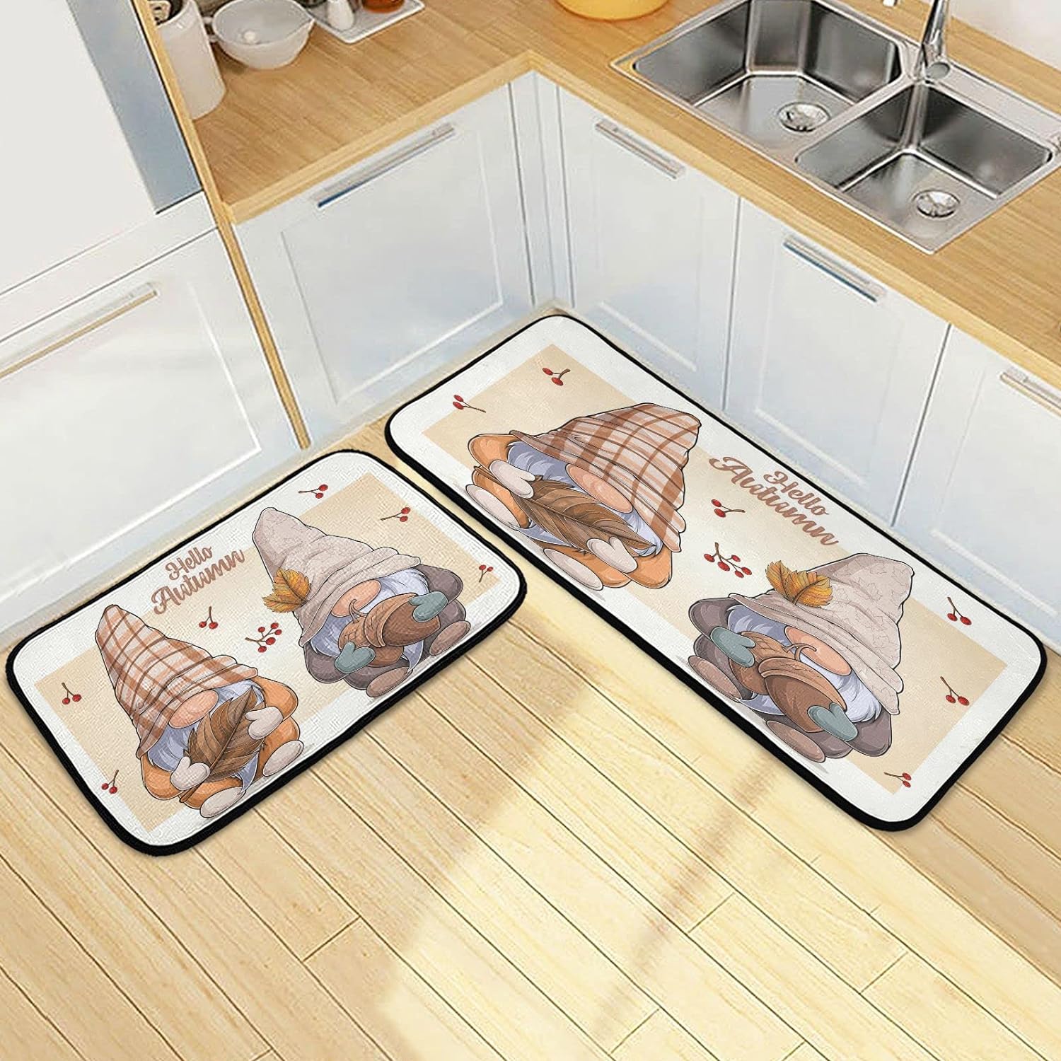 SKYSONIC Hand Drawn Cute Gnomes in Autumn Disguise Holding Nuts and ...