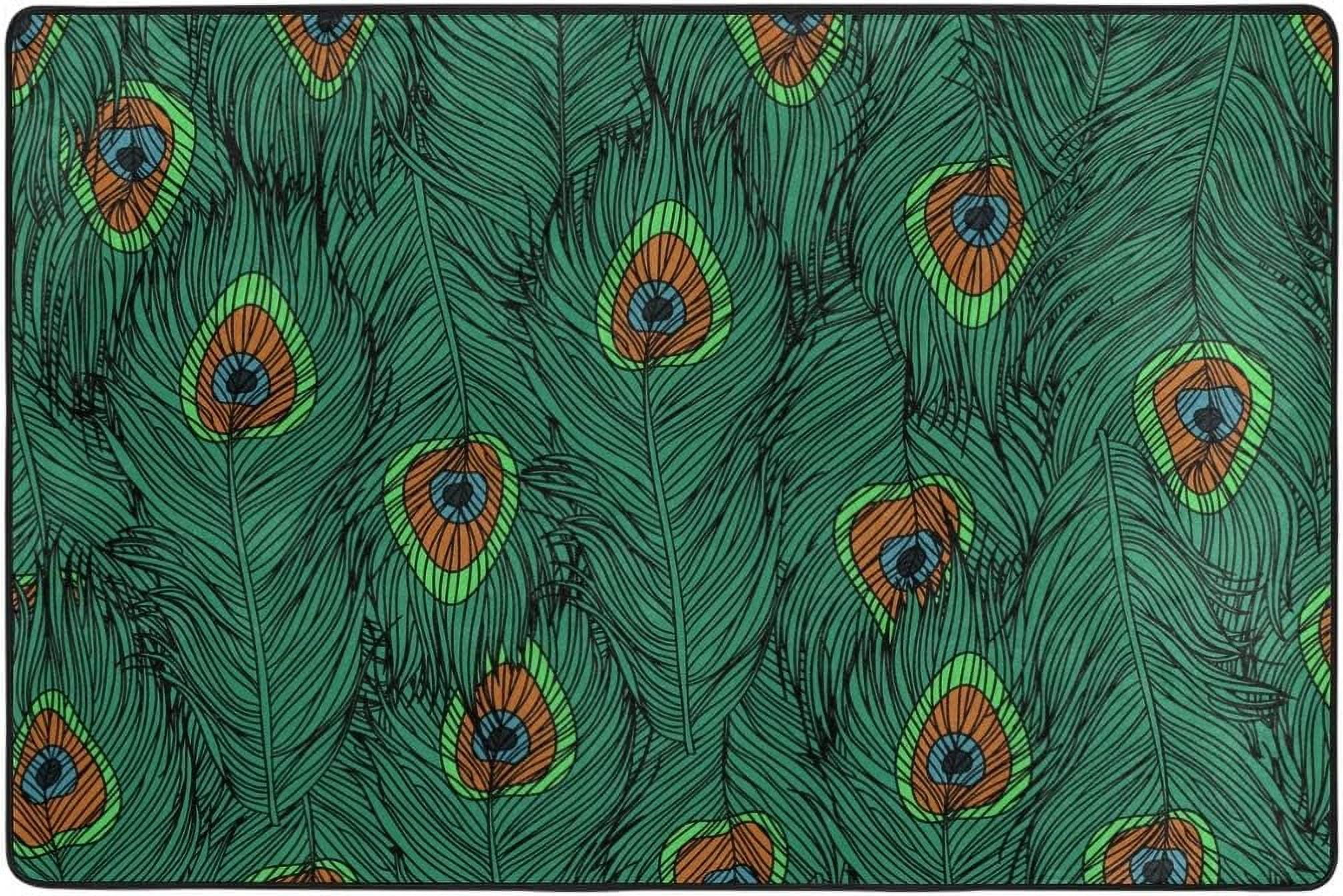 SKYSONIC Hand Drawn Peacock's Feathers Area Rug Carpet for Living Room ...