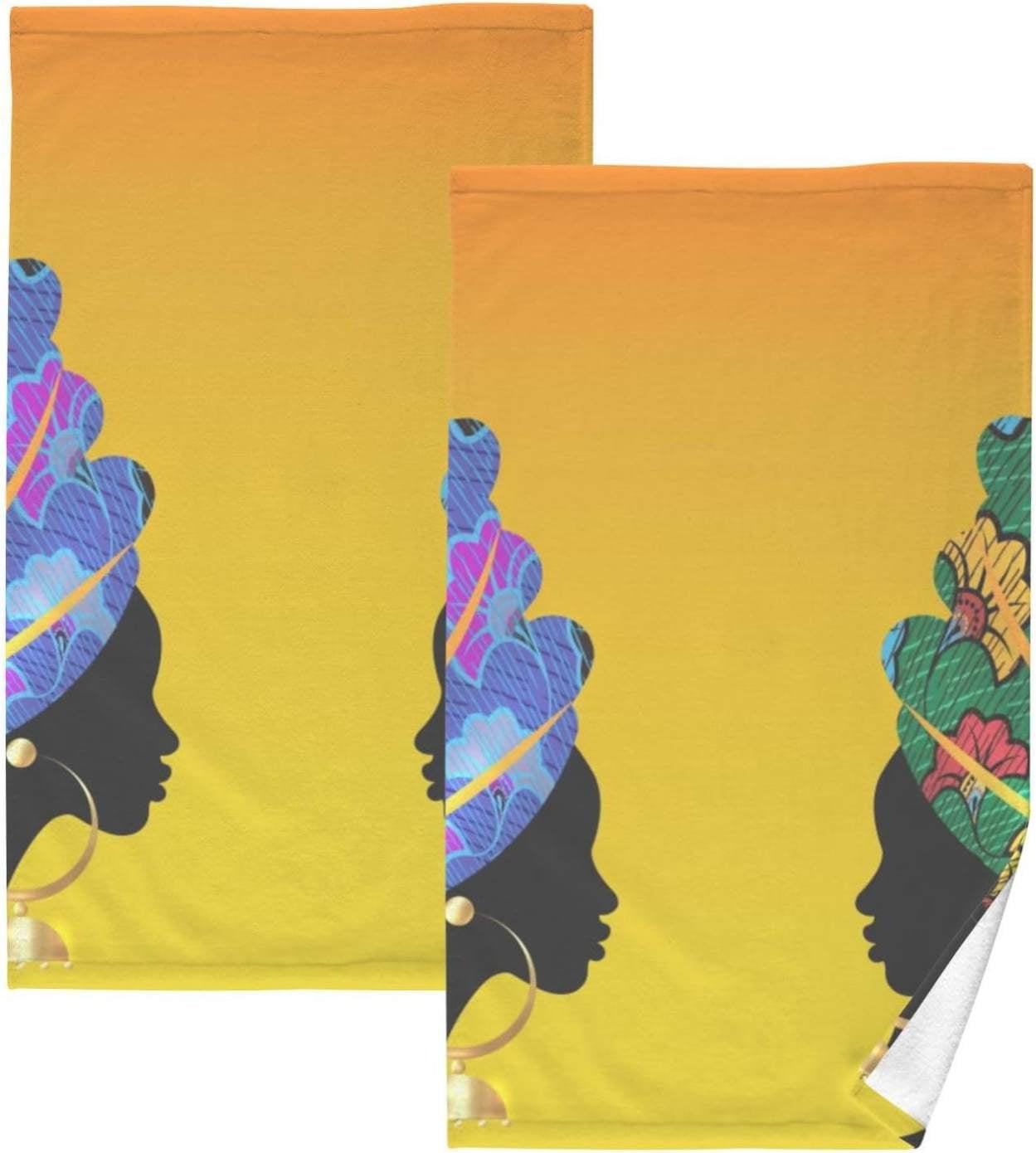 SKYSONIC Hand Towels Black Woman Tribal Patterned 2 PCS, Cotton Bath ...