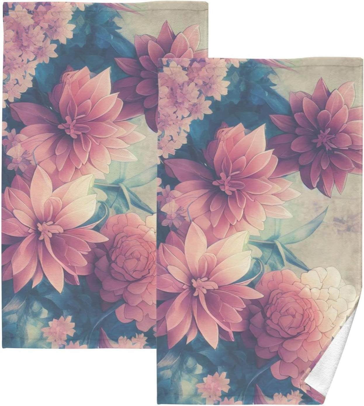 SKYSONIC Hand Towels Line Draw Retro Flowe Patterned 2 PCS, Cotton Bath ...