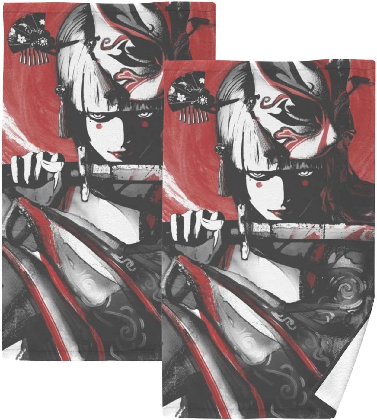 SKYSONIC Hand Towels Woman Samurai 2 PCS, Cotton Bath Towels Drying Face Hands Body ,Absorbent ...
