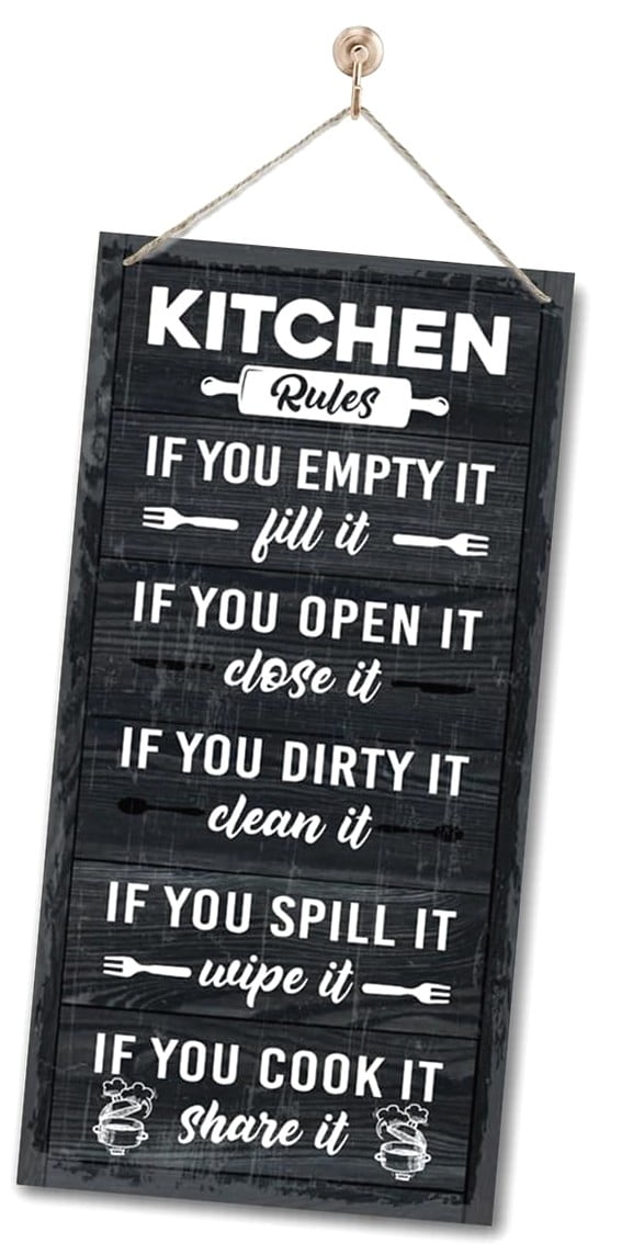SKYSONIC Hanging Kitchen Rules Wood Decor Sign, Kitchen Wooden Signs ...