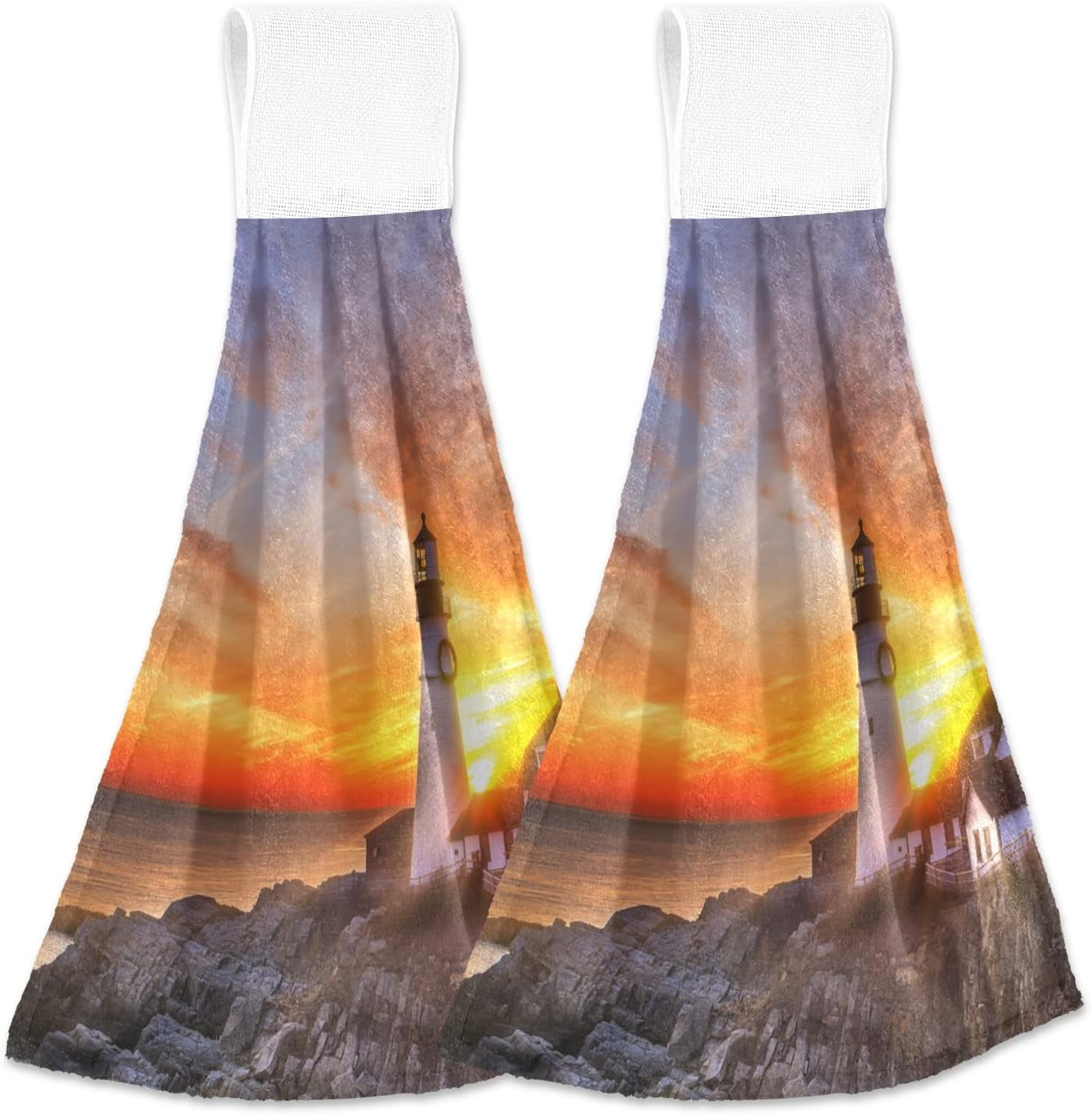 SKYSONIC Hanging Kitchen Towel 12 x 17 Inch Beautiful Lighthouse Houses ...