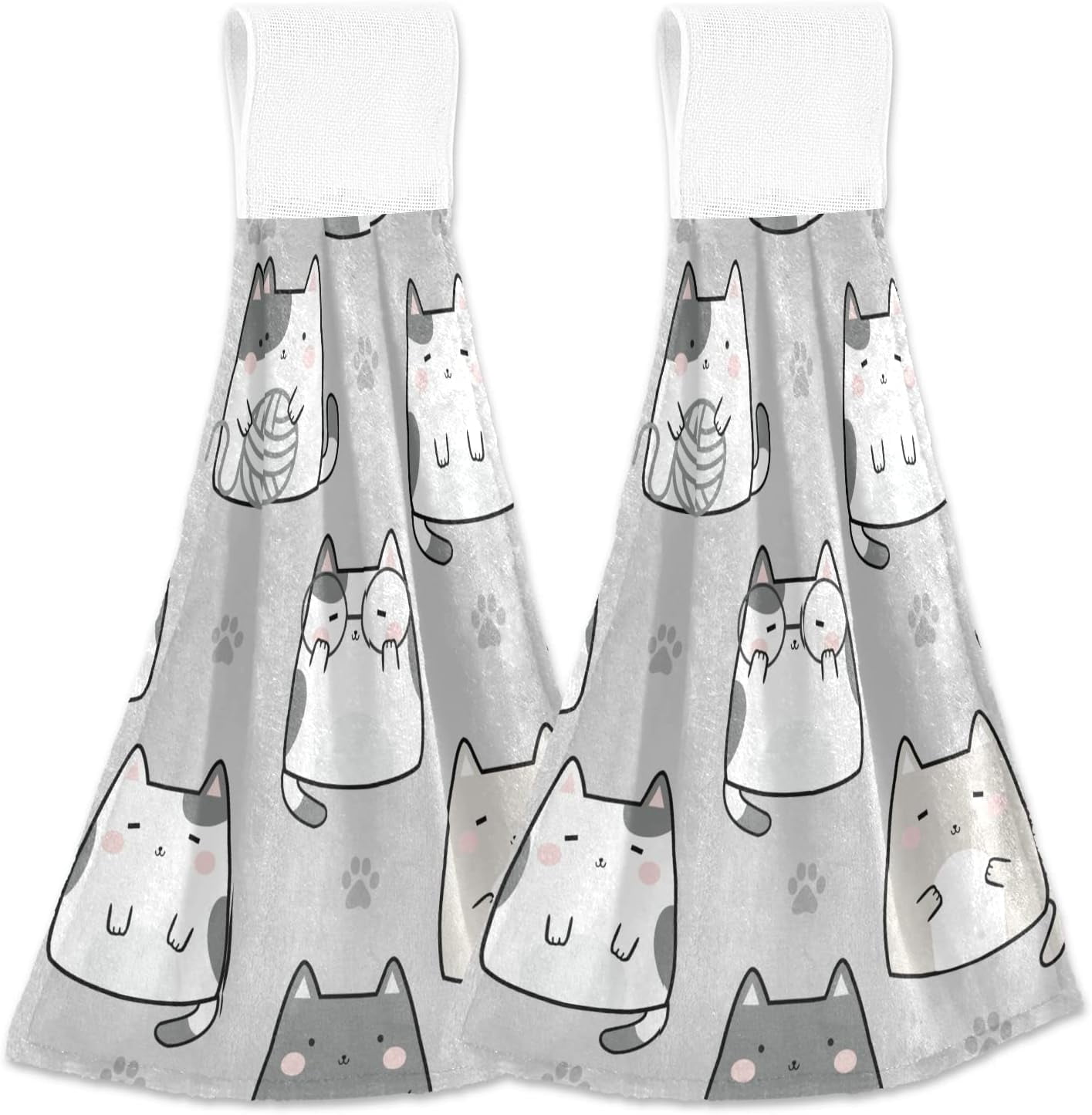 SKYSONIC Hanging Kitchen Towel 12 x 17 Inch Cute Cat and Footprints ...