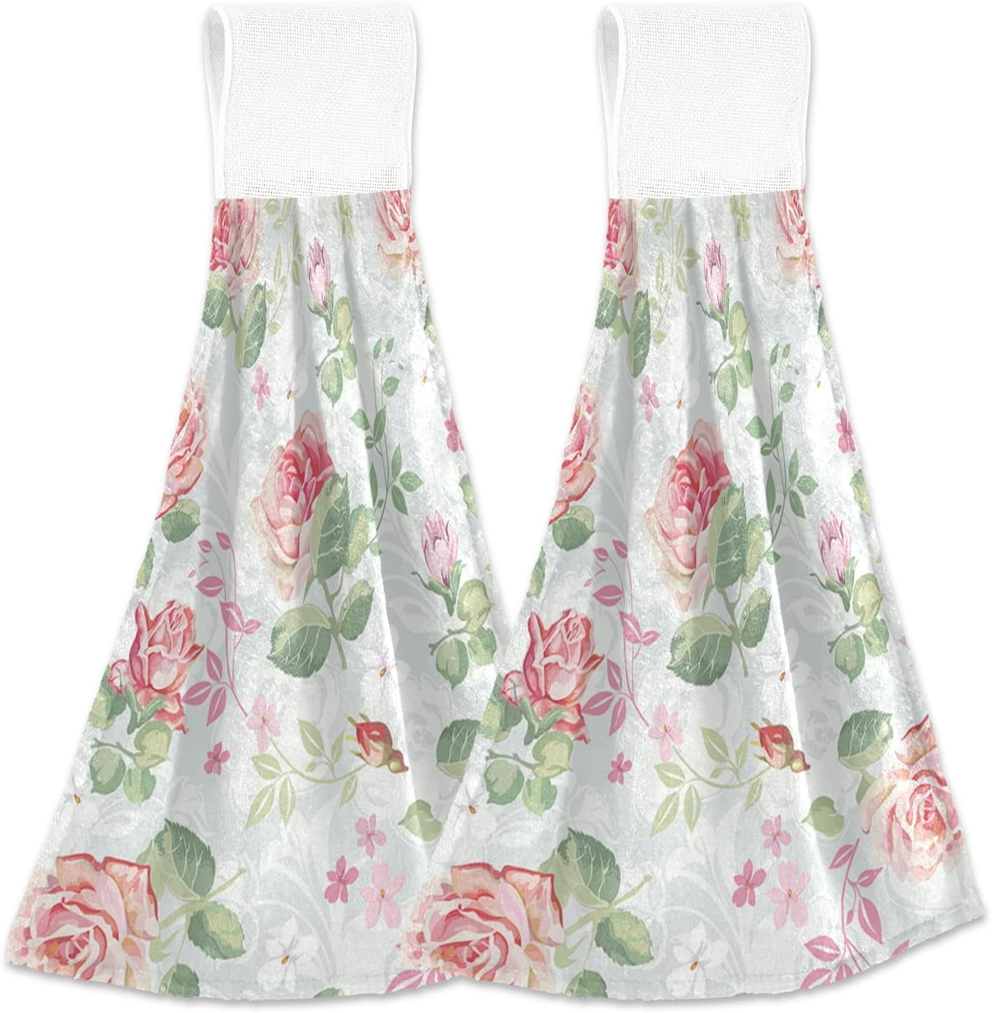 SKYSONIC Hanging Kitchen Towel 12 x 17 Inch Pink Rose Towel Set 2 ...