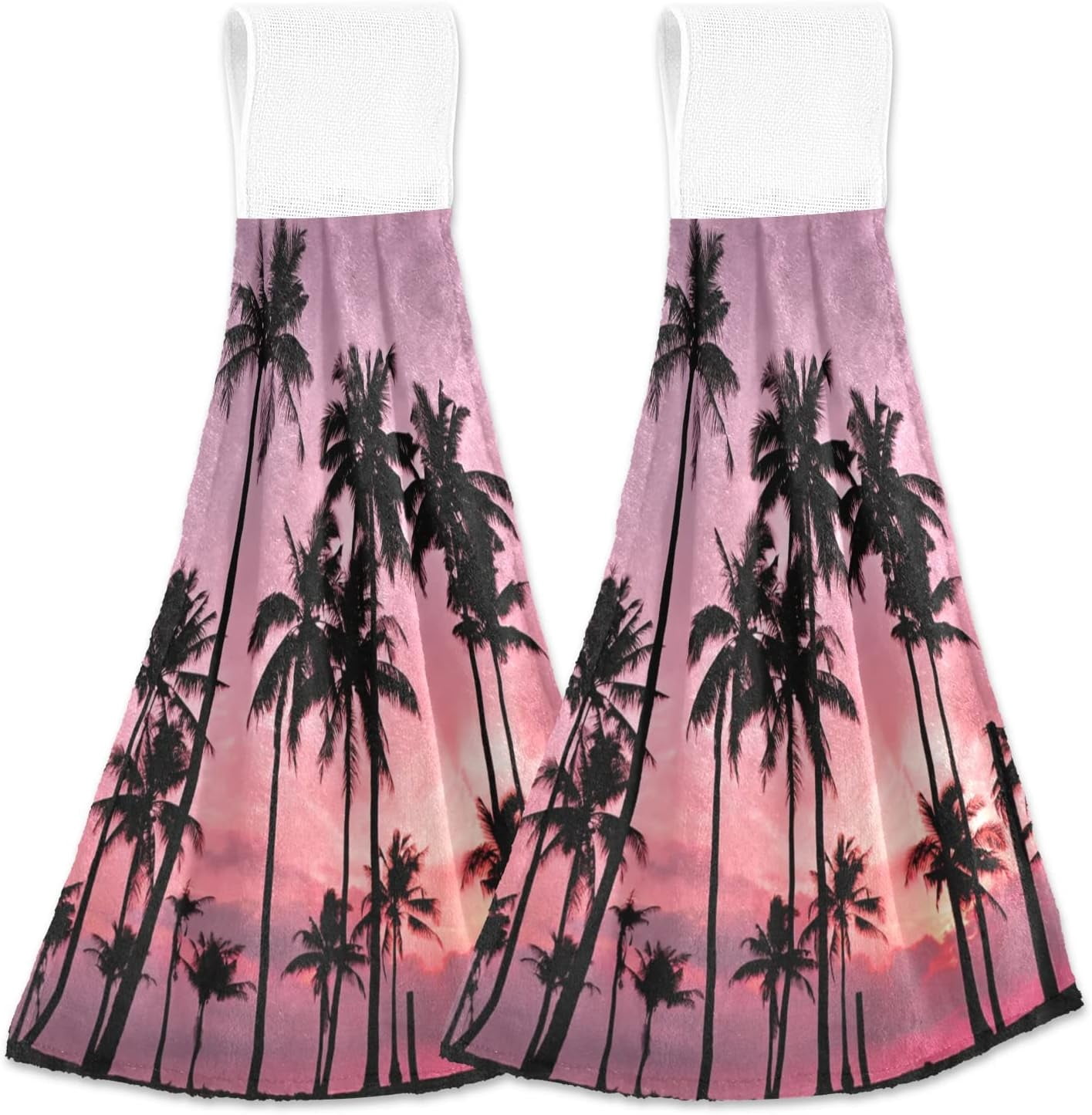 SKYSONIC Hanging Kitchen Towel set of 2,12" x 17" Coconut Tree Sunset ...
