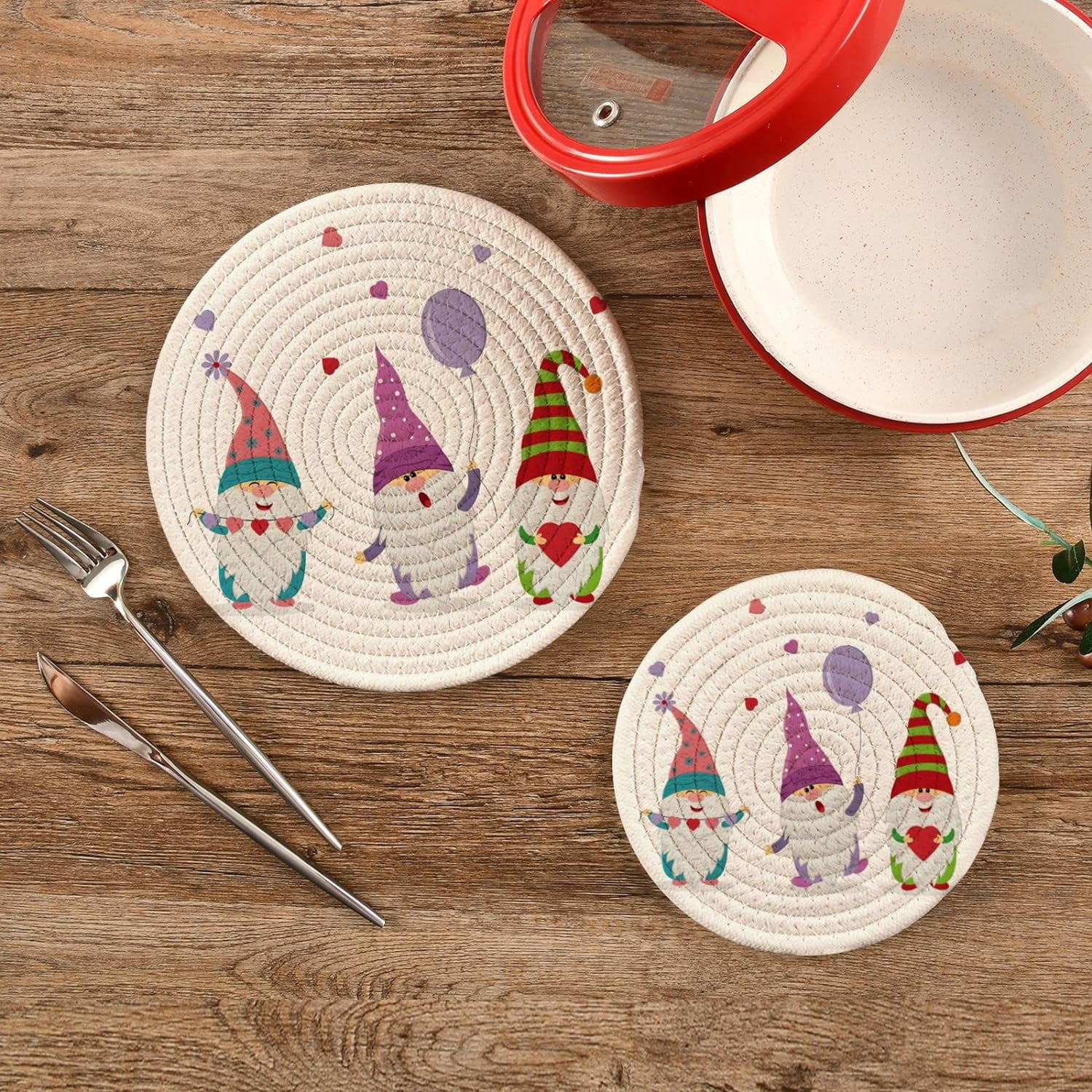 SKYSONIC Happy Gnomes Pot Holders Trivets, 2 Pcs Heat Resistant Trivets ...