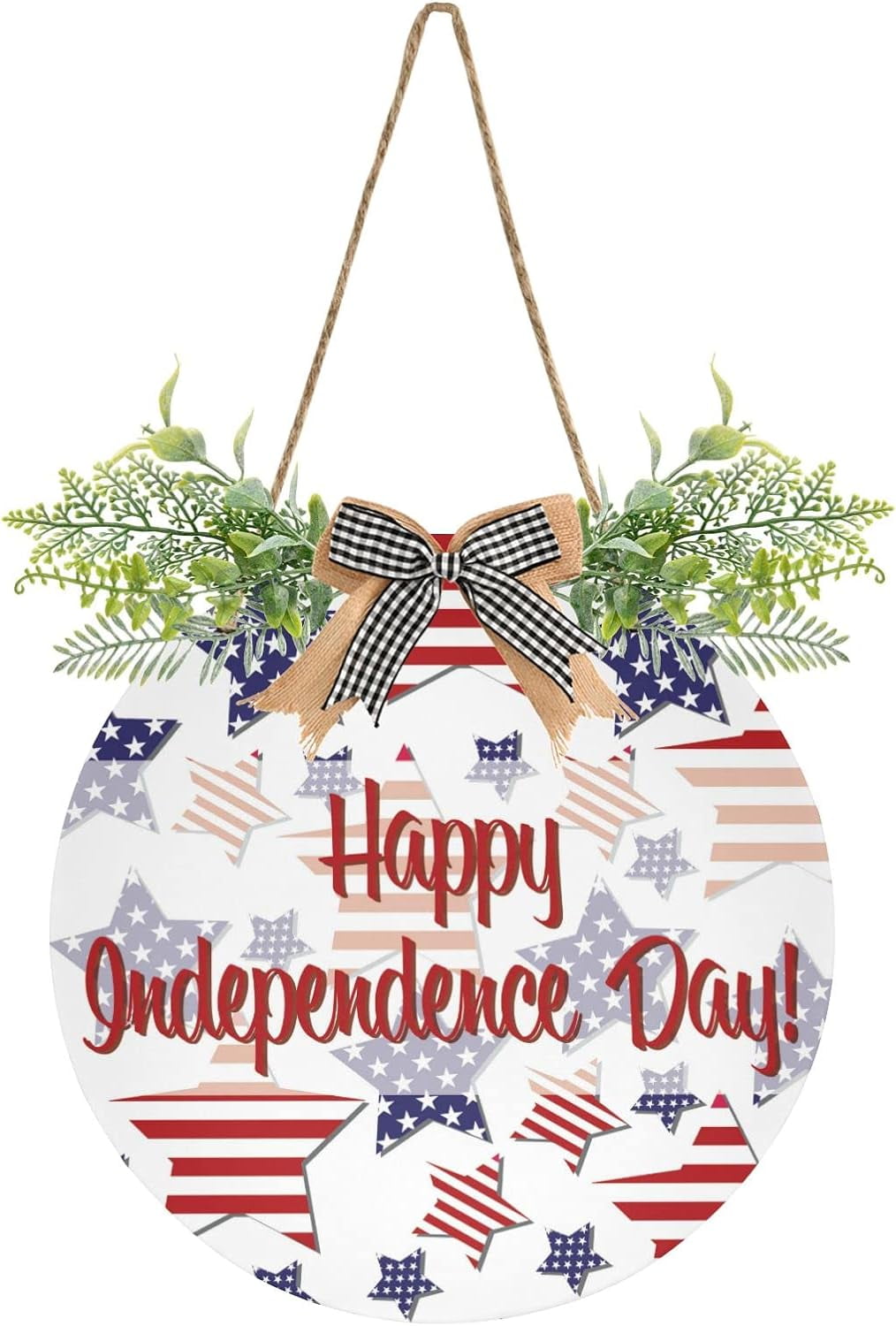 SKYSONIC Happy Independence Day Welcome Sign Front Door Decor Round ...
