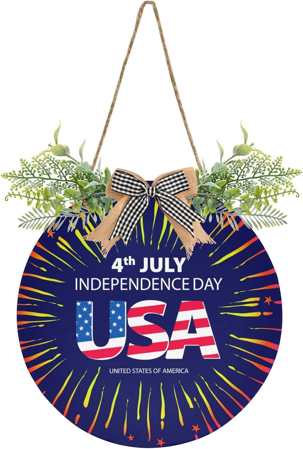 SKYSONIC Happy Independence Day Welcome Sign Front Door Decor Round ...