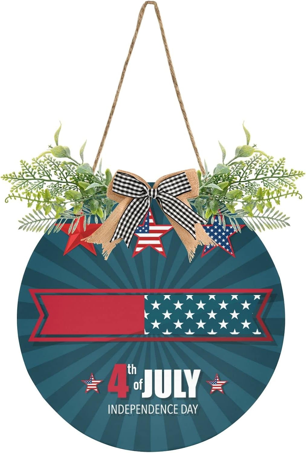 SKYSONIC Happy Independence Day Welcome Sign Front Door Decor Round ...