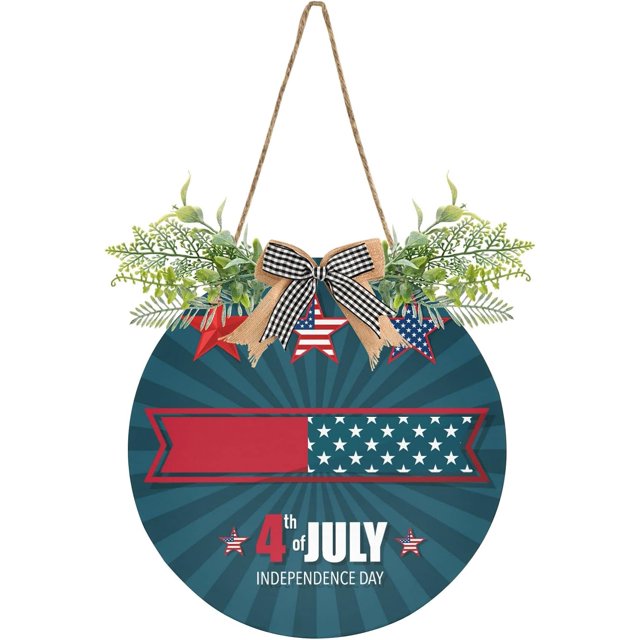 SKYSONIC Happy Independence Day Welcome Sign Front Door Decor Round ...