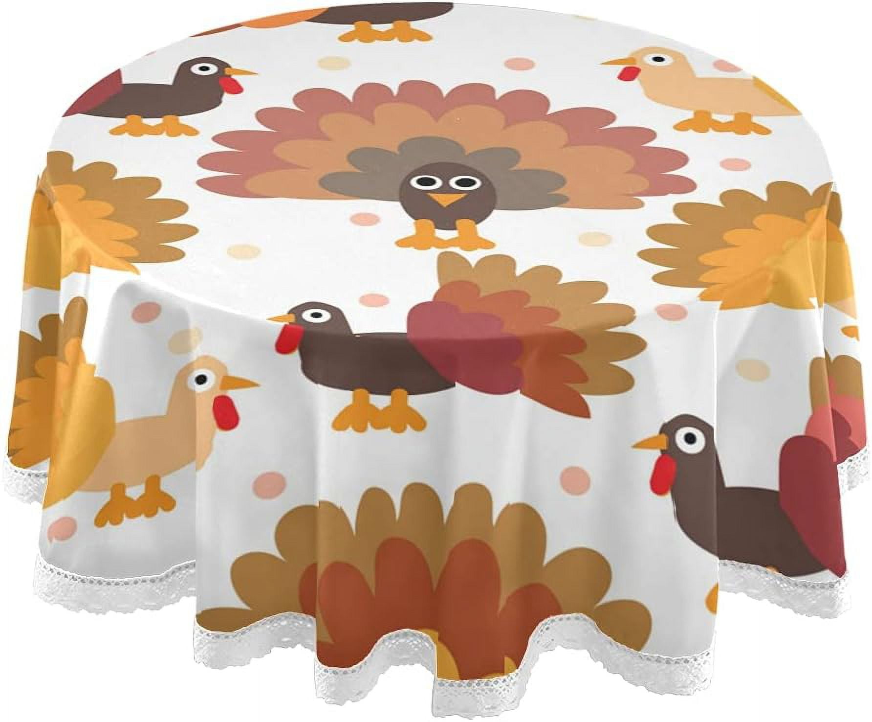 SKYSONIC Happy Thanksgiving Turkey Round Tablecloth 60 Inch Waterproof ...