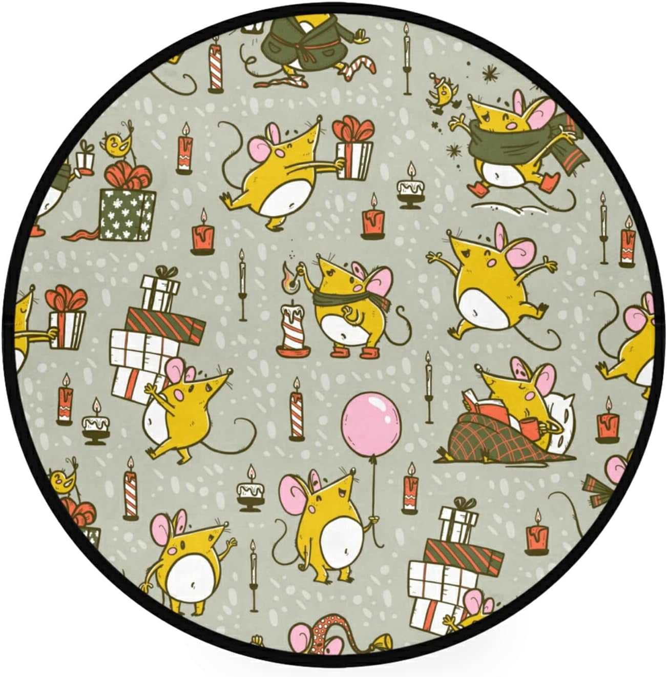 SKYSONIC Happy Yellow Mice Gift Candle Round Area Rug Chair Couch Cover ...