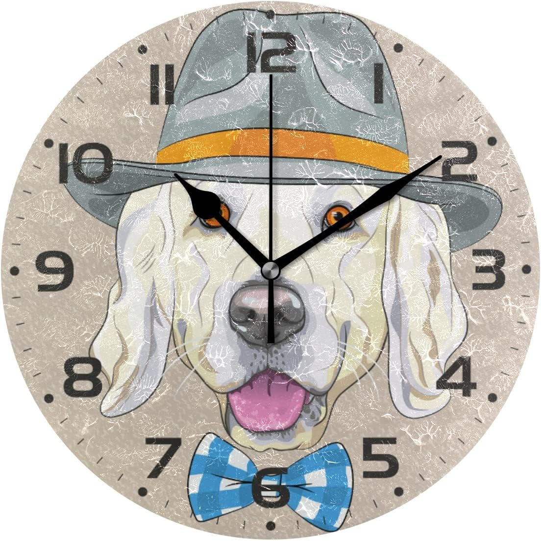 SKYSONIC Hat Dog Wall Clock 10 Inch Silent Non Ticking Round Clock Oil ...