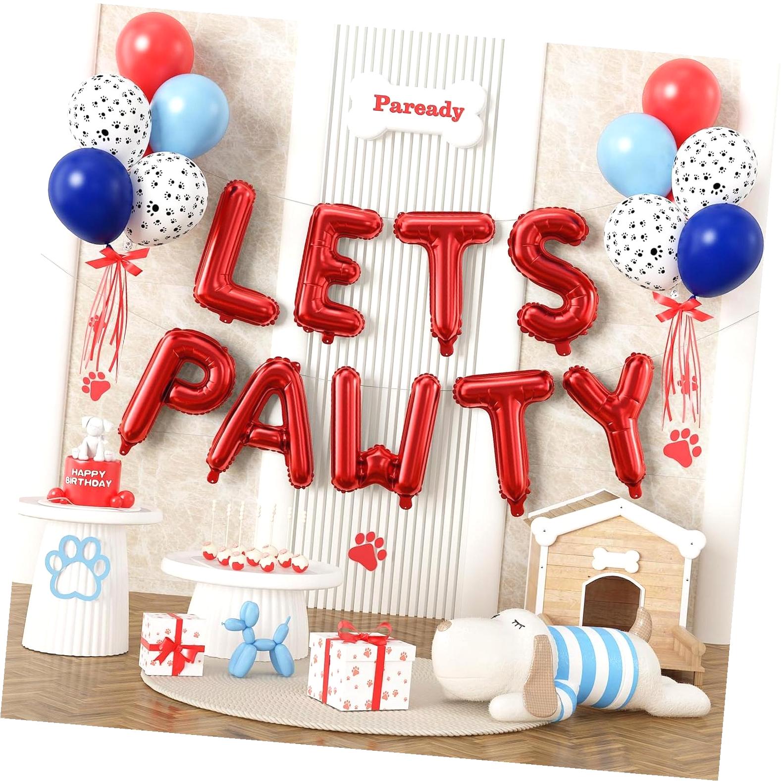 SKYSONIC Heart Dog Birthday Balloons, 19 Pcs 16 Inch Lets Pawty ...