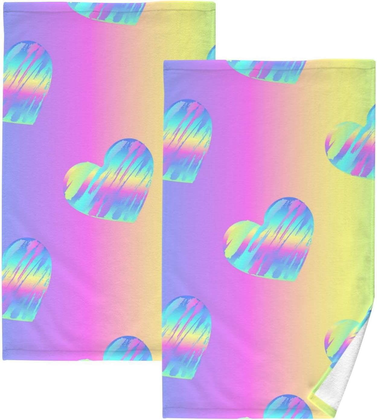 SKYSONIC Hearts Neon Bright Patterned Hand Towels 2 PCS, Cotton Bath ...