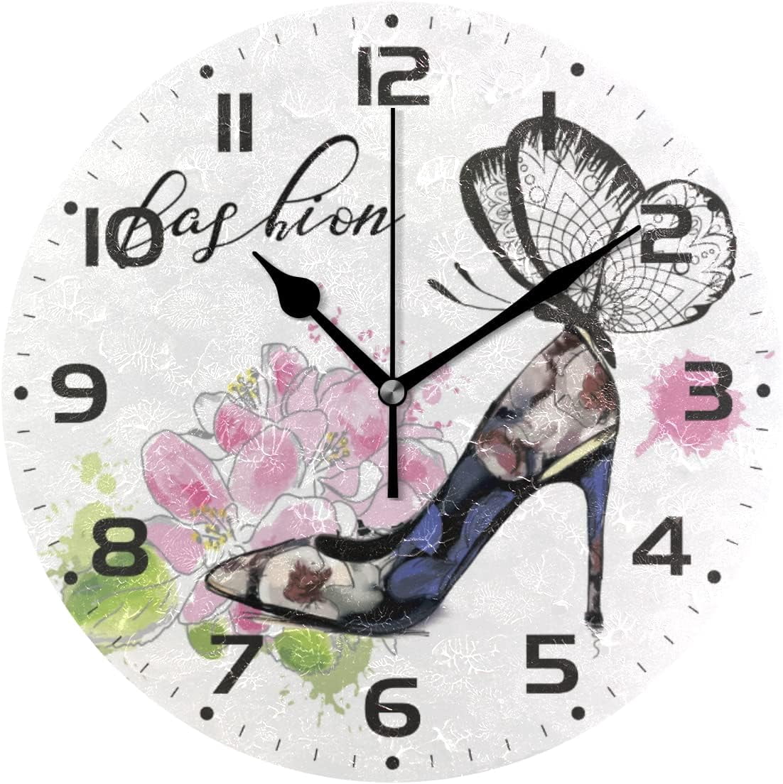 SKYSONIC High Heel Shoes Wall Clock 10 Inch Silent Non Ticking Round ...