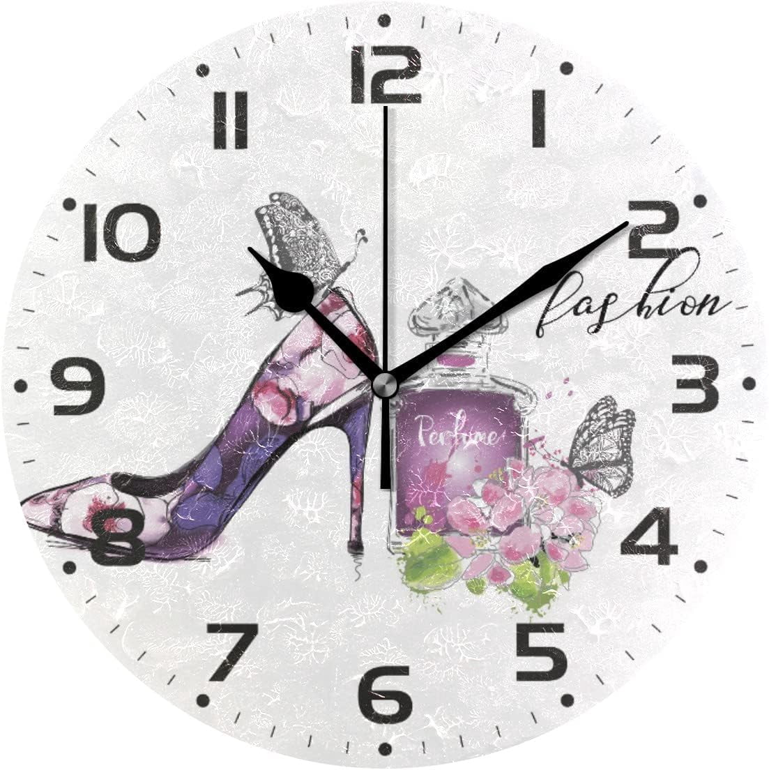 SKYSONIC High Heel Shoes Wall Clock 10 Inch Silent Non Ticking Round ...