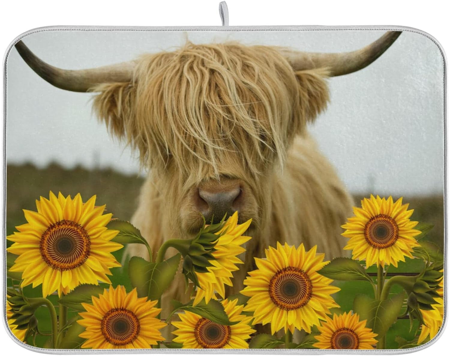 SKYSONIC Highland Cow in Field with Copy Space Microfiber Dish Drying ...