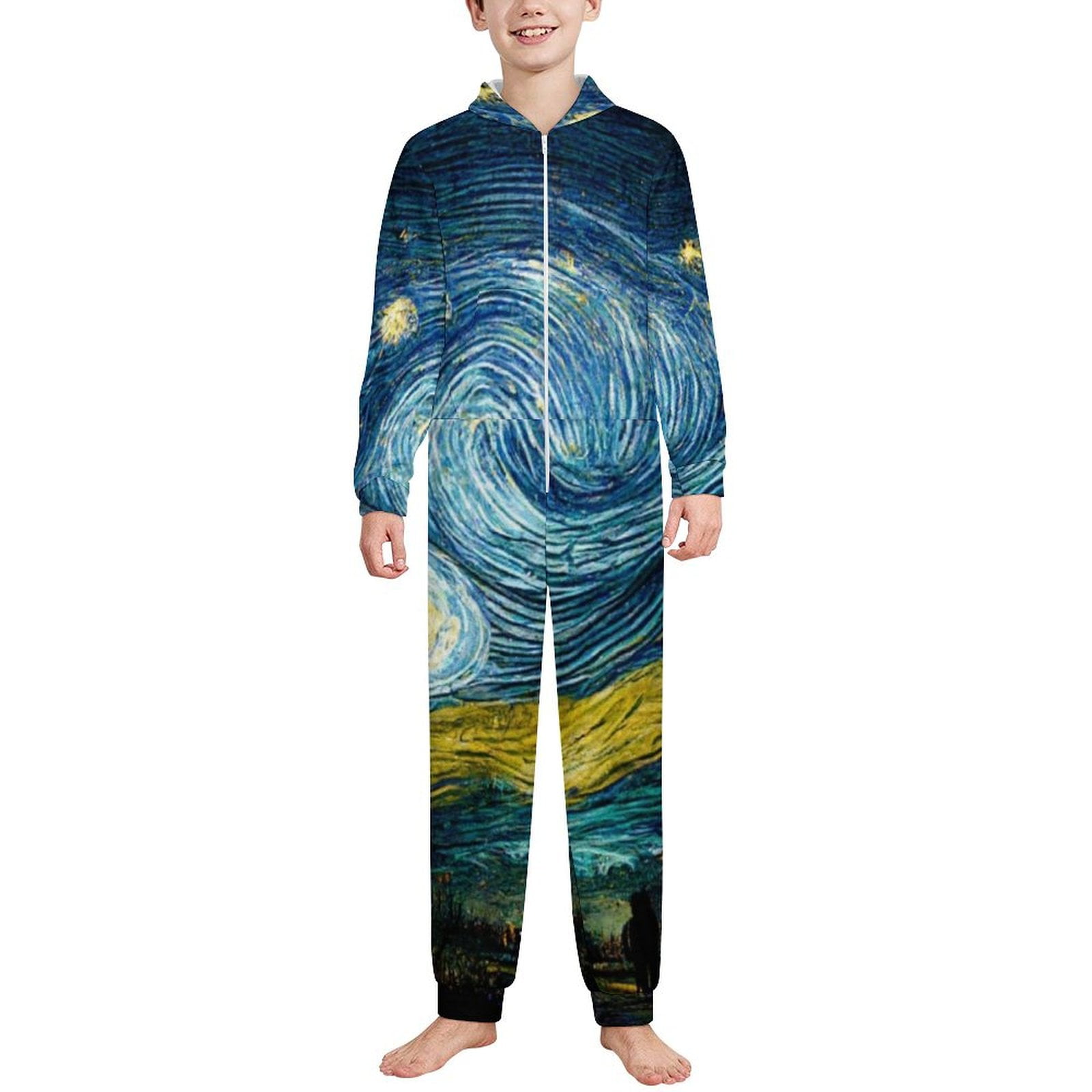 SKYSONIC Hooded Zipper Home Jumpsuit, Van Gogh Starry Night Reimagined ...