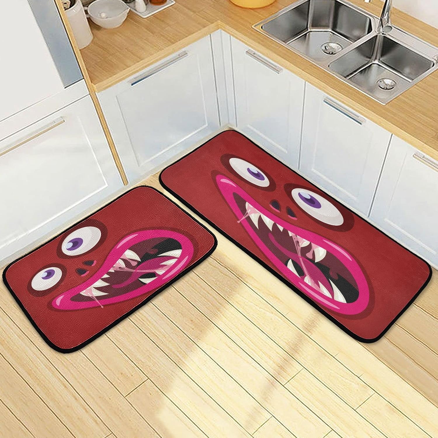 SKYSONIC Horror Monster Kitchen Mats Set of 2 Mouth Creepy Scary Floor ...