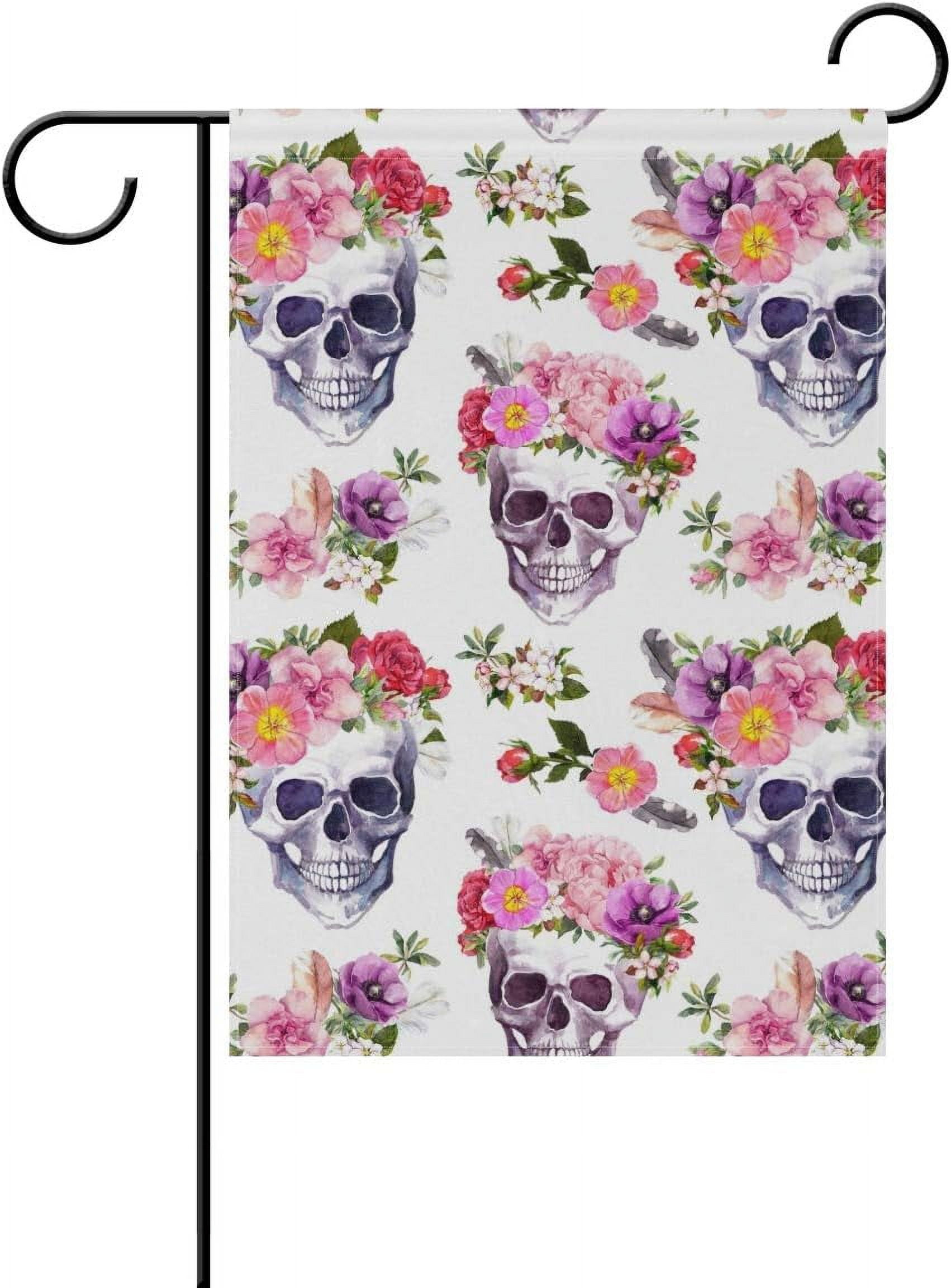 SKYSONIC Human Skulls with Flowers Double-Sided Printed Garden House ...